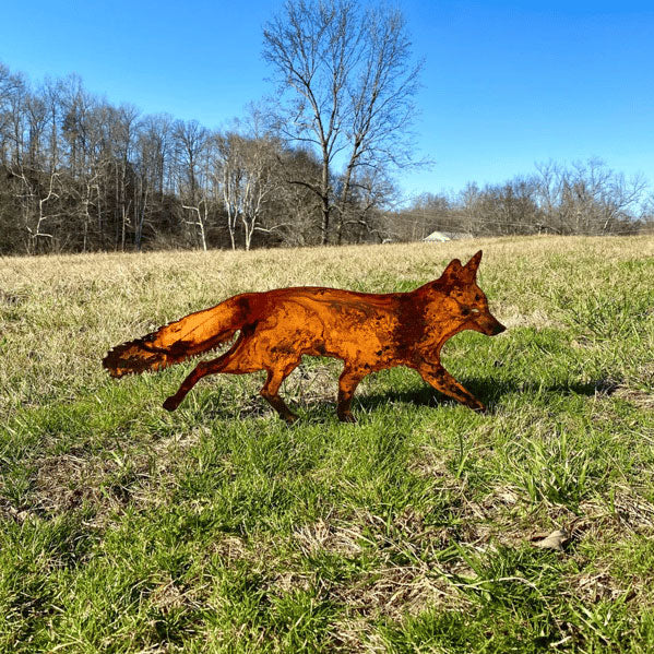 🔥Sneaky Rustic Metal Fox Garden Decoration with Stakes🦊 – vitmetal